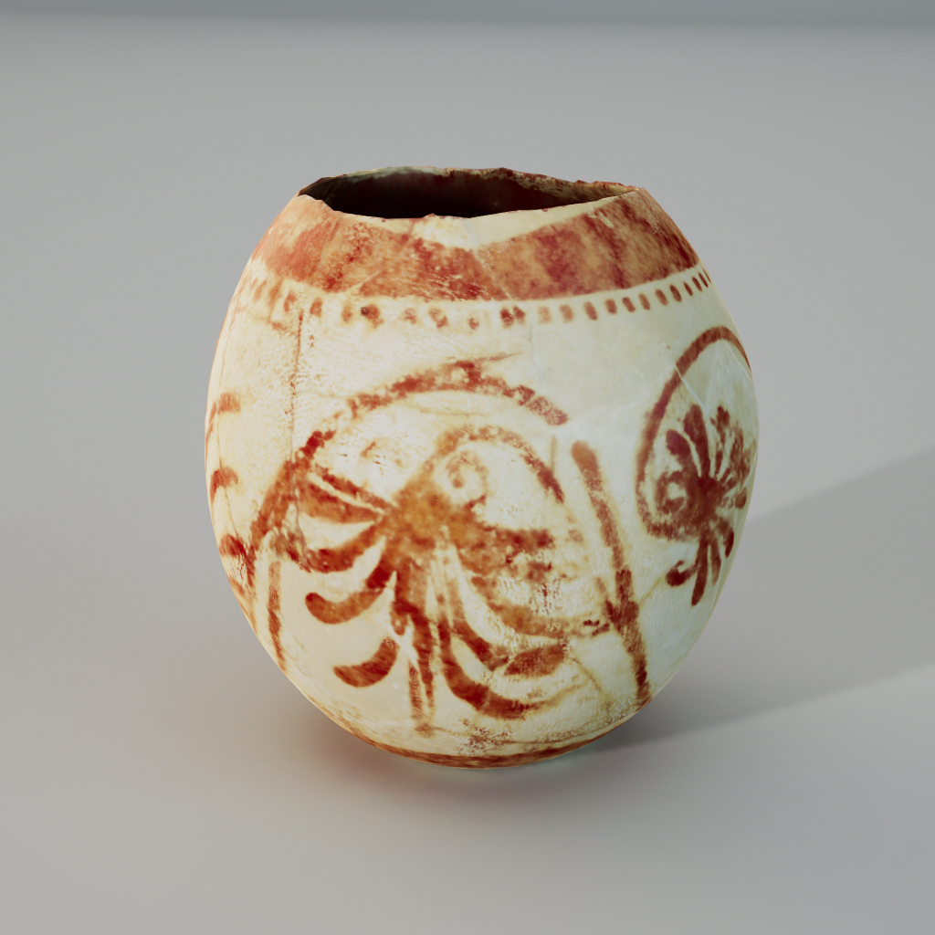 Ostrich egg shell decorated with plant motifs - Artifact in VR